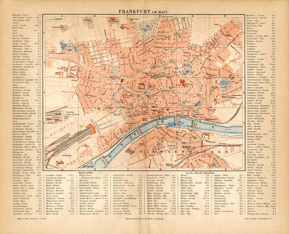 Antique Map-FRANKFURT AM MAIN-GERMANY-Meyers-1895 · Pictura Antique Prints
