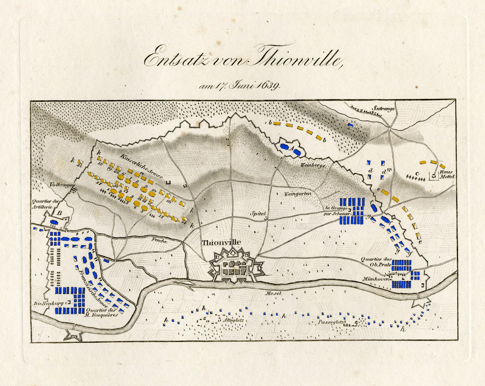 Antique Map-RELIEF OF THIONVILLE-FRANCE-30 YEARS' WAR-von Rothenburg ...