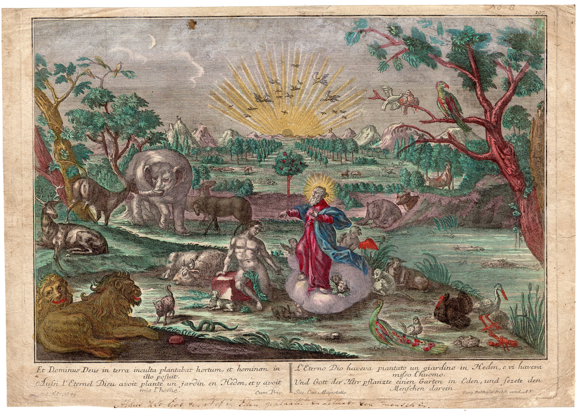 Antique Print-RELIGION-BIBLE-GOD-CREATION OF MAN-GARDEN OF EDEN-Probst ...