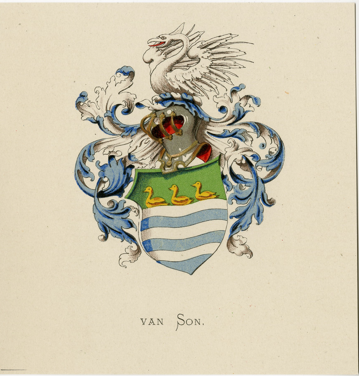 Antique Print - VAN SON-COAT OF ARMS-FAMILY CREST-WENNING after ...