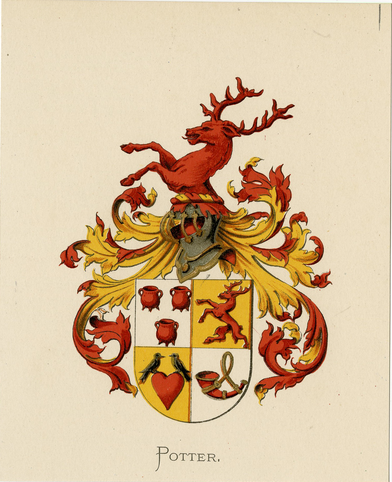 Antique Print - POTTER-COAT OF ARMS-FAMILY CREST-WENNING after ...