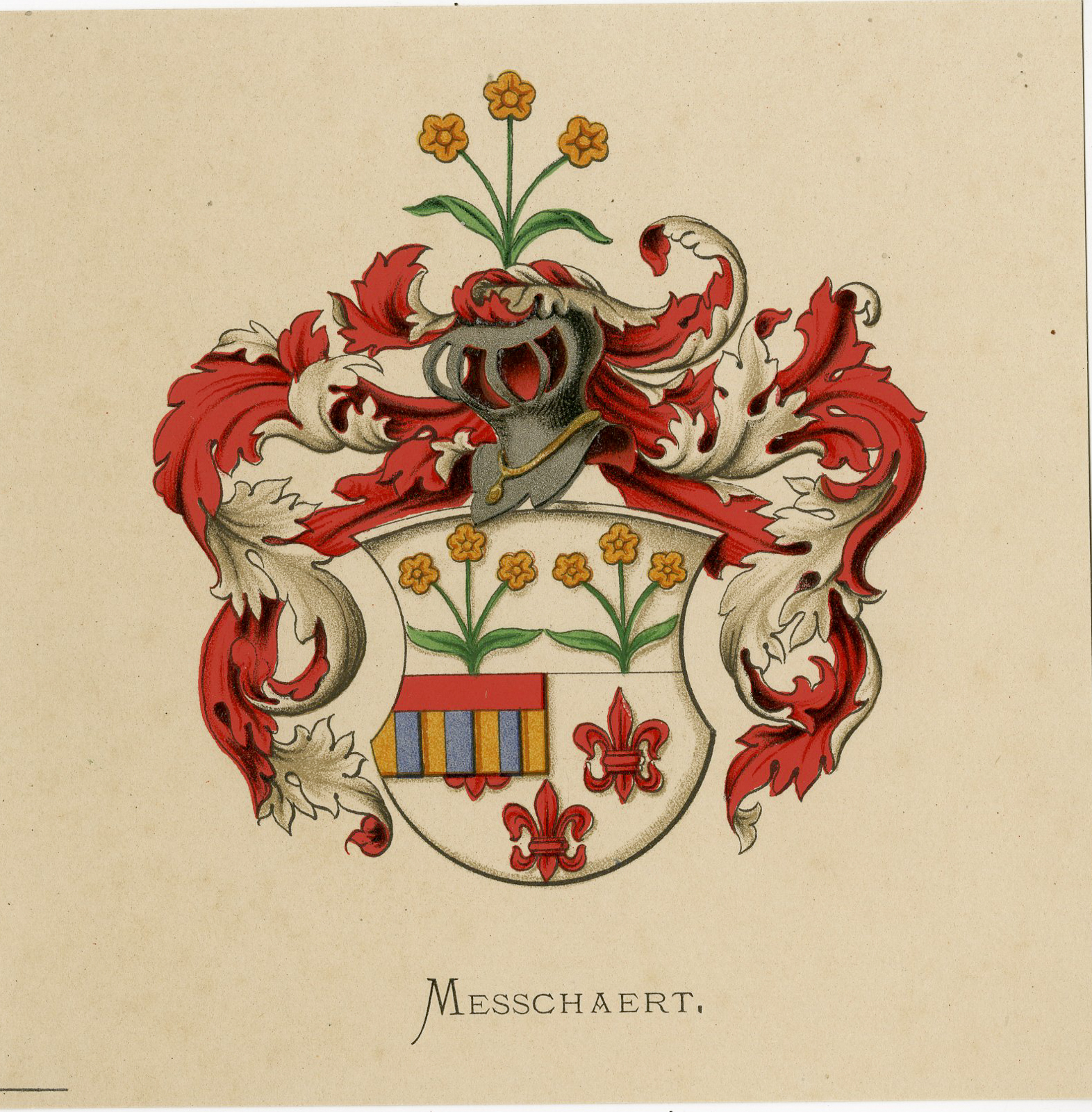 Antique Print - METELERKAMP MESSCHAERT-COAT OF ARMS-FAMILY CREST ...