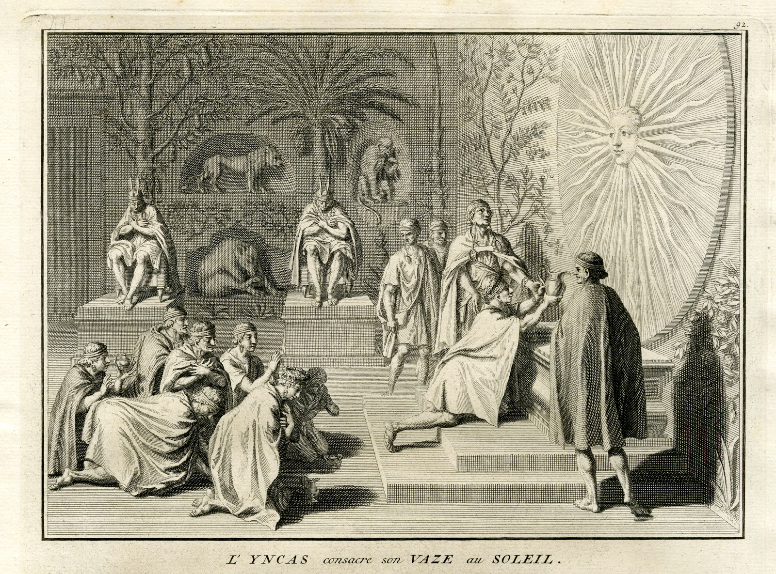 Antique Print-INCAS-PERU-SOUTH AMERICA-SUN WORSHIP-OFFERING-Picart-1727 ...