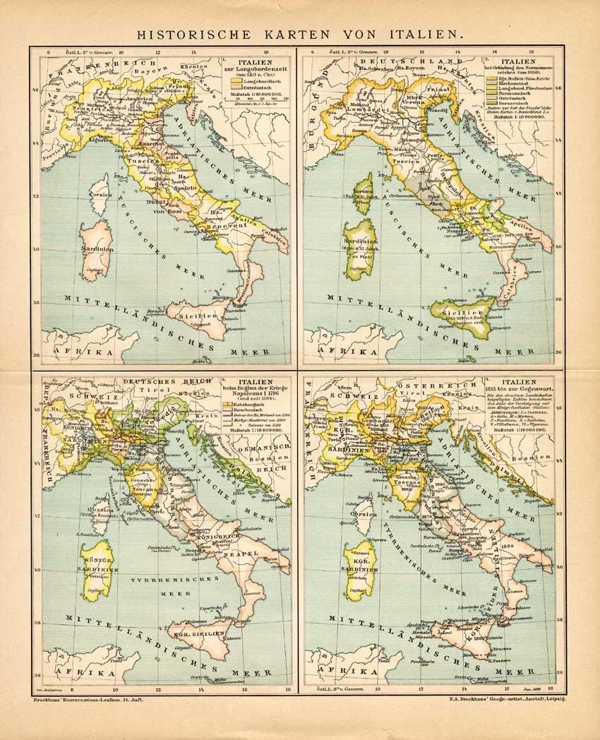 Antique Map-ITALY-EUROPE-HISTORY-Meyers-1895 · Pictura Antique Prints