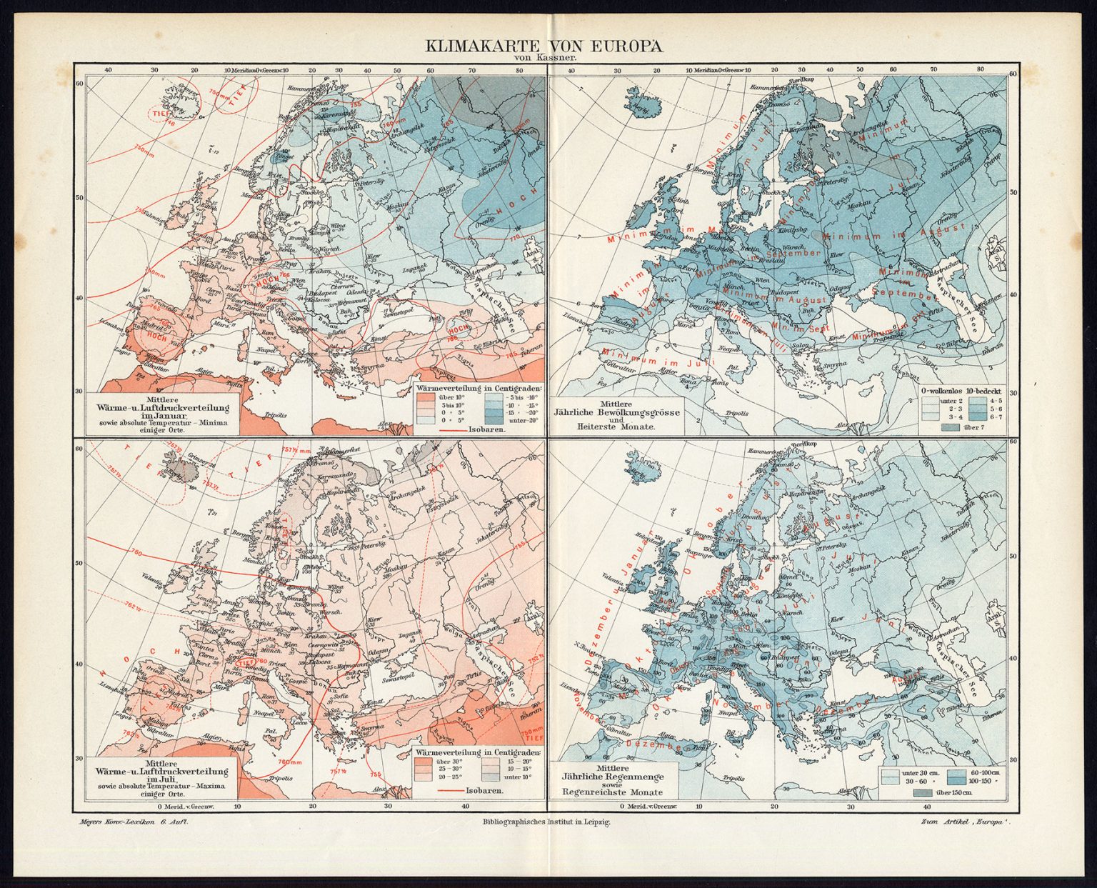 Antique Map-EUROPE-CLIMATE-Meyers-1902 · Pictura Antique Prints