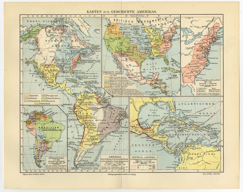 Antique Map-NORTH AMERICA-USA-SOUTH AMERICA-Meyers-1895 · Pictura ...