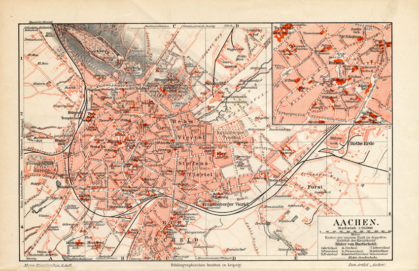 Antique Map-AACHEN-GERMANY-REGION-Meyers-1895 · Pictura Antique Prints