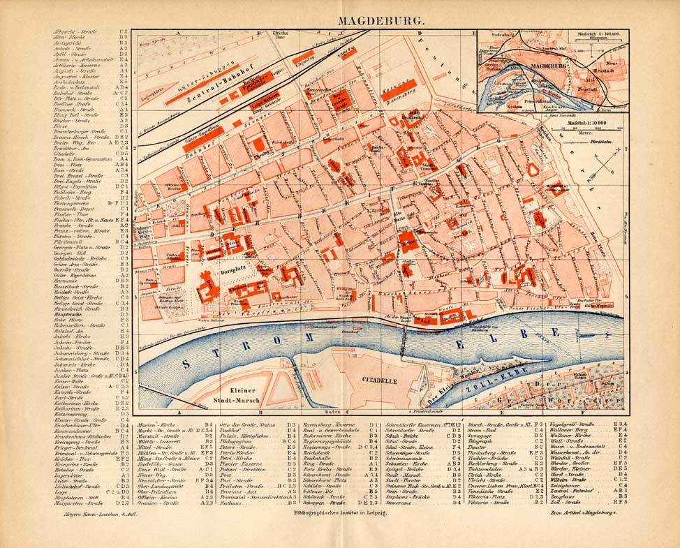 Antique Map-MAGDEBURG-ELBE-CITY-GERMANY-Meyers-1895 · Pictura Antique ...