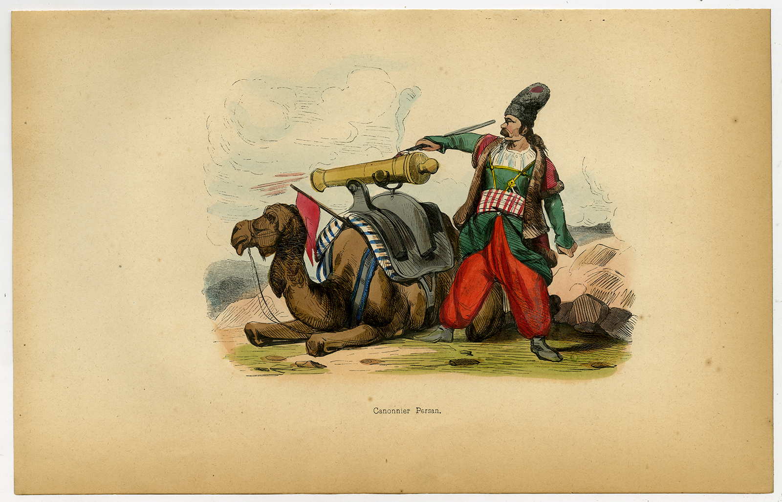 Antique Print-IRAN-PERSIA-ZAMBURAK-CAMEL MOUNTED CANNON-Wahlen-1844 ...