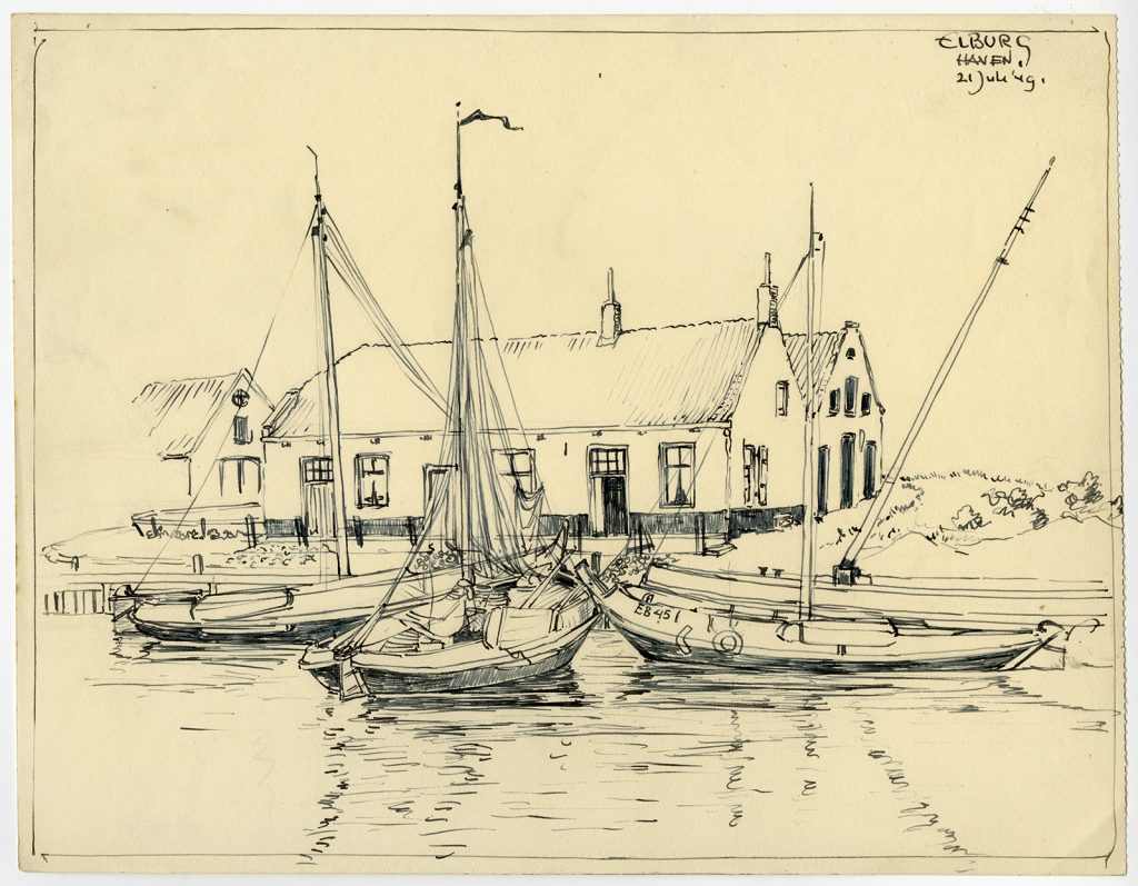Antique Drawing-HARBOUR-SHIP-ELBURG-Anonymous-1949 · Pictura Antique Prints