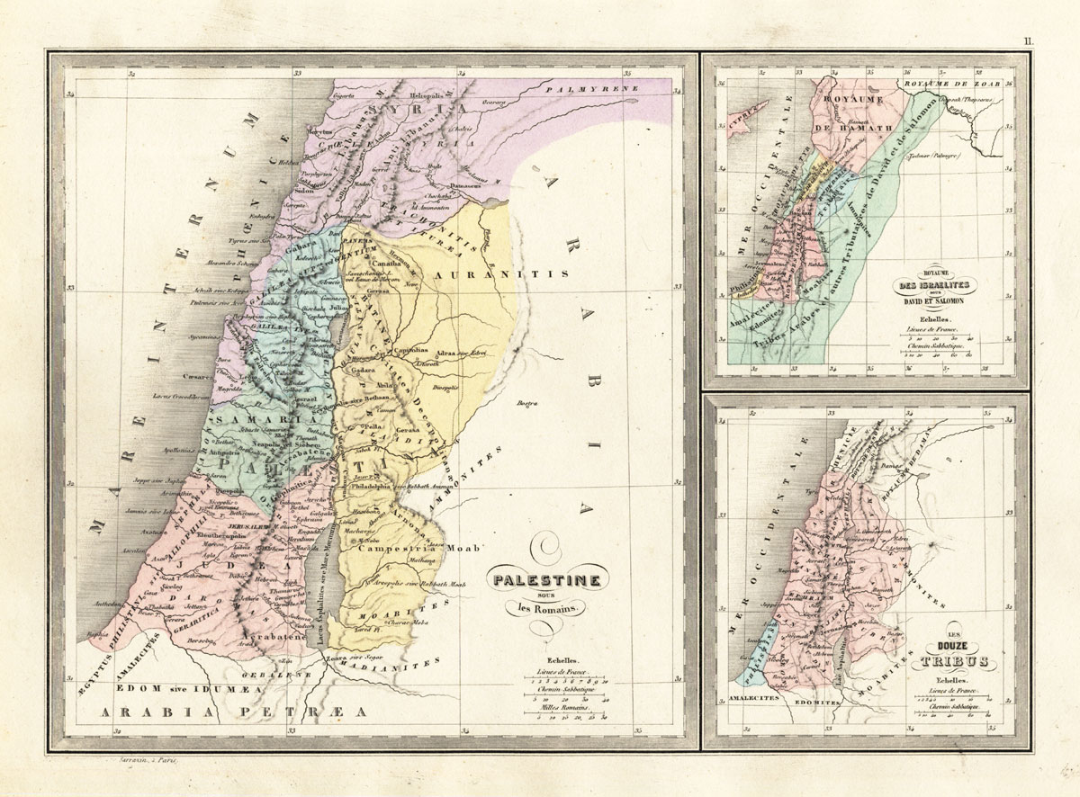 Antique Map-PALESTINE-ISRAEL-ISRAELITES-12 TRIBES-JEWS-Malte-Brun ...