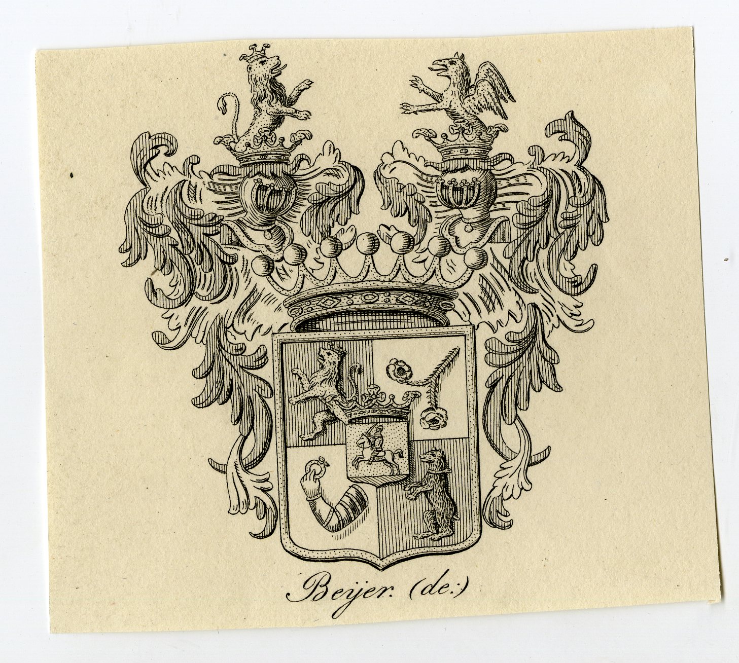 Antique Print-COAT OF ARMS-FAMILY CREST-DE BEIJER-BIJER-Weleveld-1830 ...