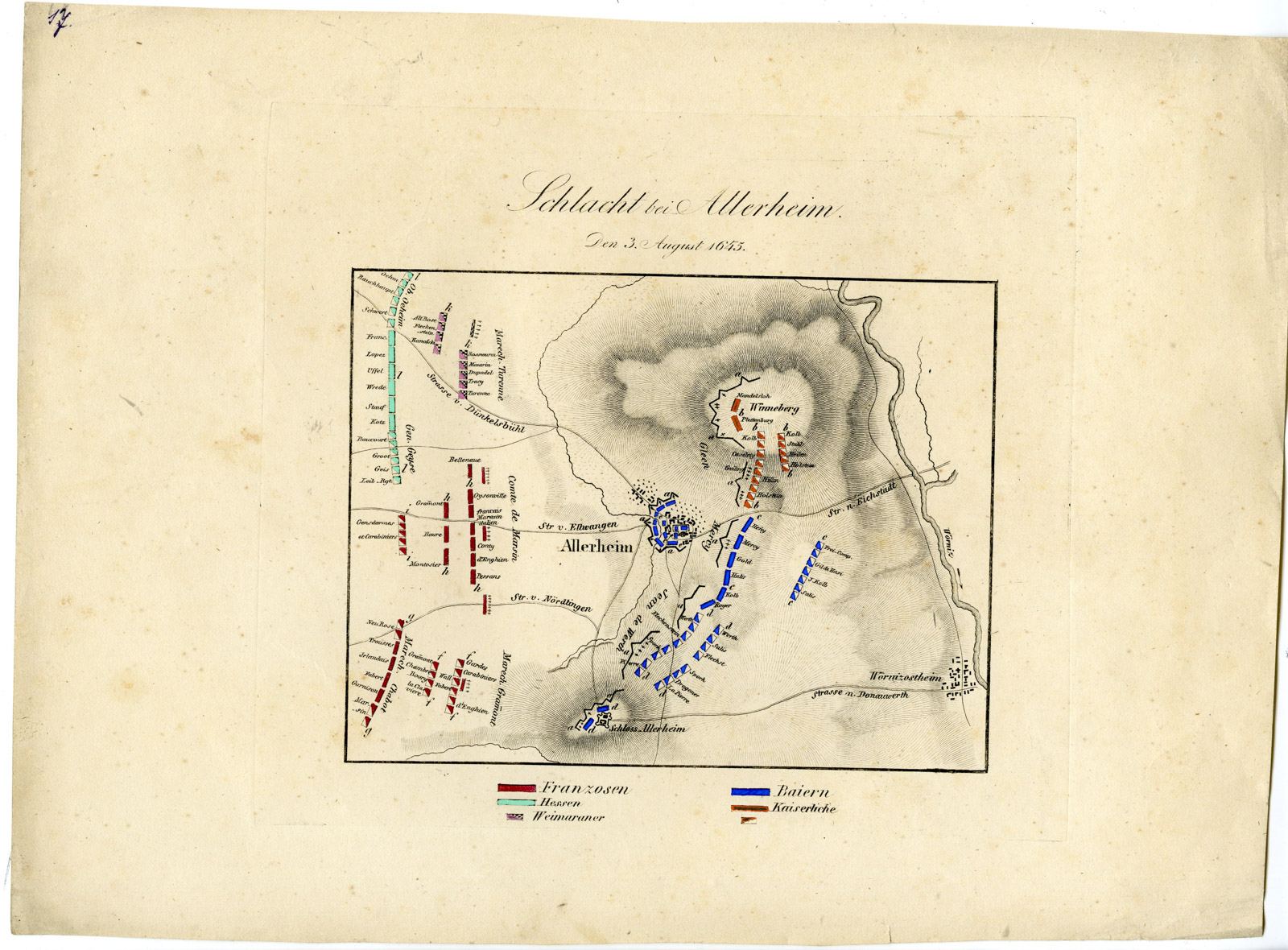 Antique Map-BATTLE OF ALLERHEIM-30 YEARS' WAR-GERMANY-von Rothenburg ...