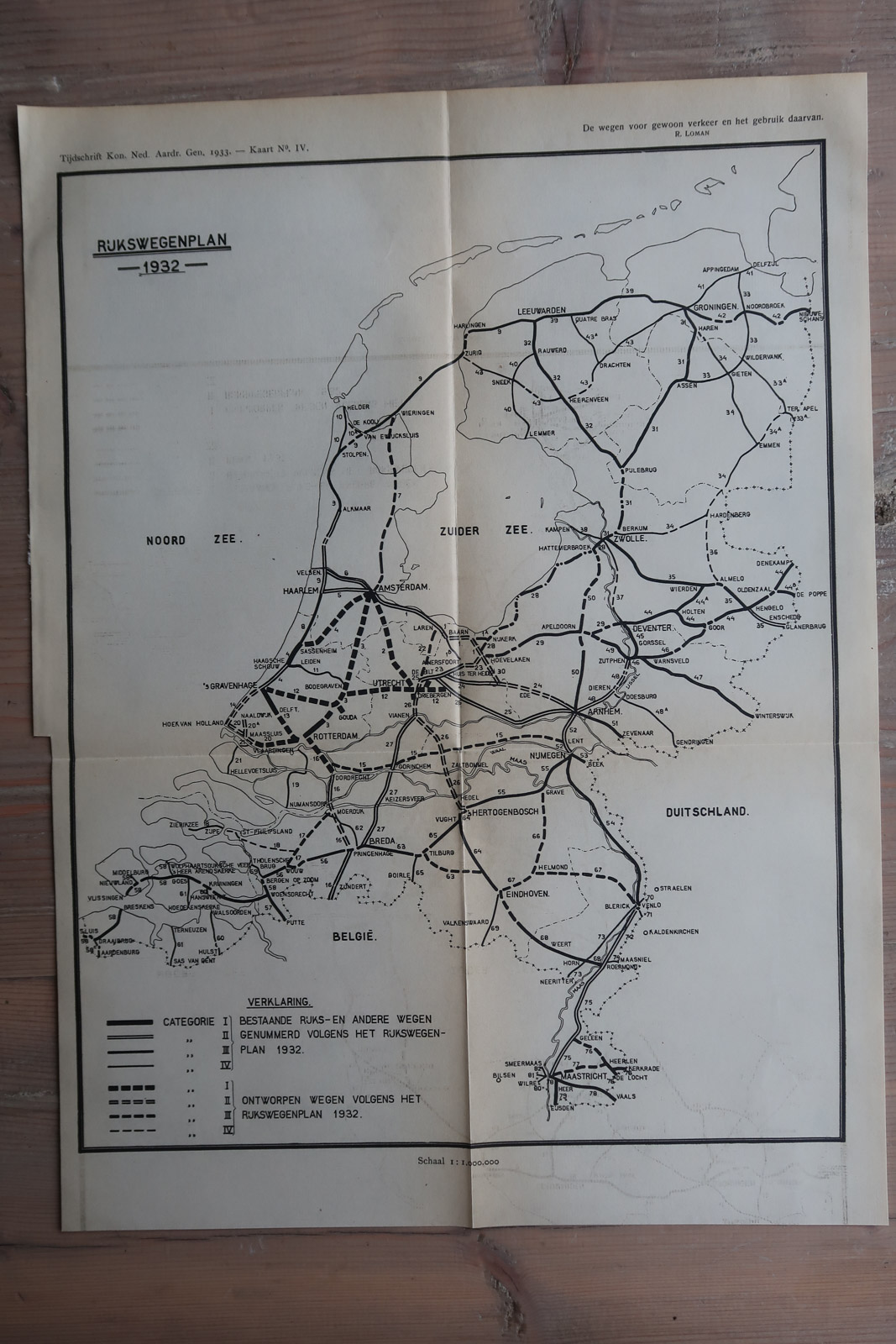 2-Antique Maps-ROAD NETWORK IN 1932-NETHERLANDS-Aardr. Genootschap-1933 ...