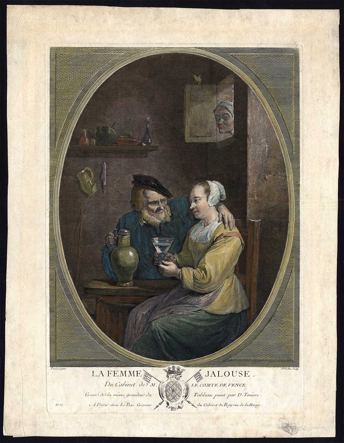 Antique Master Print-FEMME JALOUSE-HUSBAND-FLIRT-JEALOUS-Le Bas-Teniers ...
