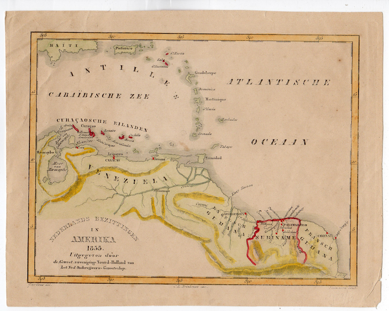 Rare-Antique Print-COLONIAL MAP-SURINAM-ANTILLES-GUIANA-Veelwaard-ter ...