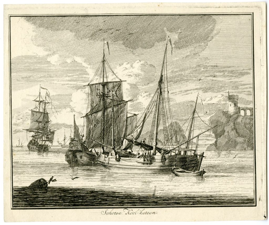 Antique Master Print-COASTAL SCENE WITH SCOTTISH SHIPS-Van der Laan ...