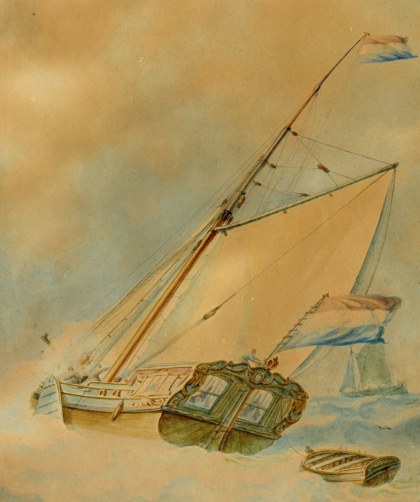 Antique Drawing-DUTCH-SHIPS AT DEA-WATERCOLOR-Anonymous-c. 1800 ...