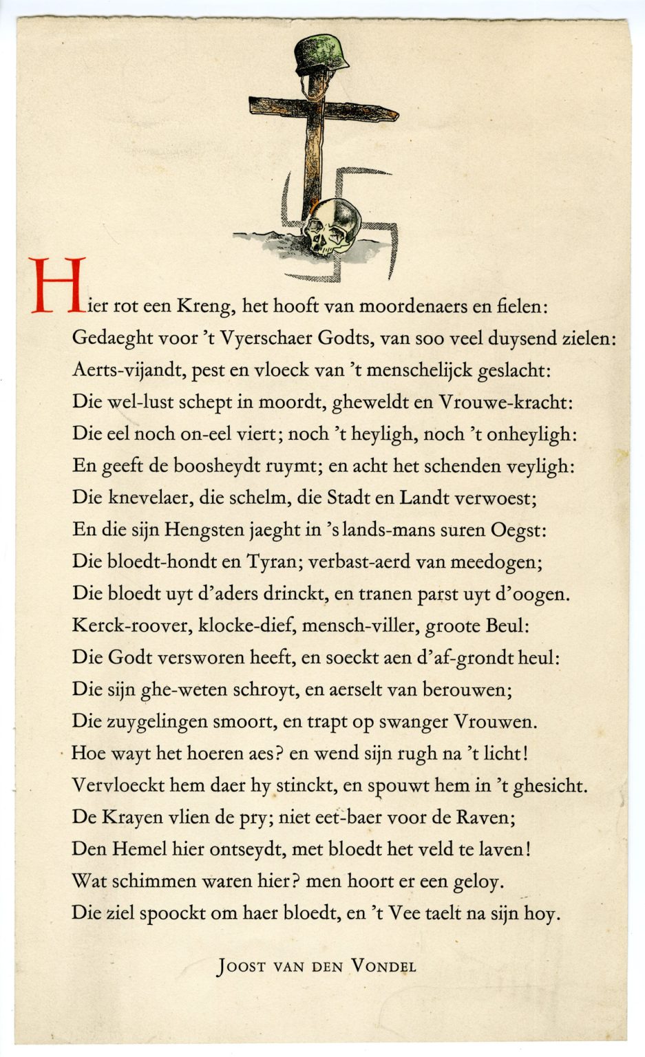 Antique Print-WWII-DUTCH-ANTI-NAZI-PROPAGANDA-VONDEL POEM-Anonymous ...