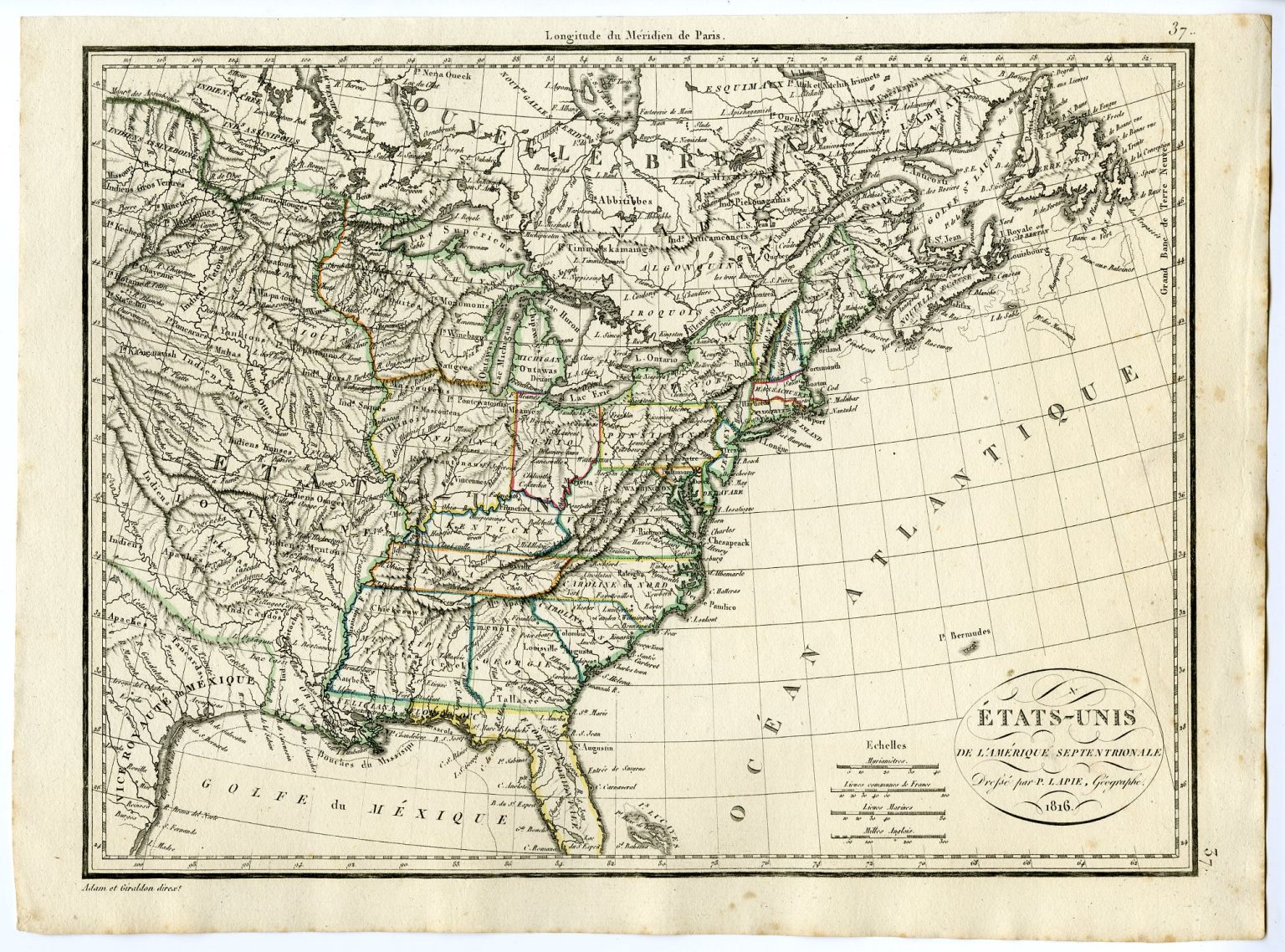 Antique Map-UNITED-STATES-MAP-LOUISIANA-FELICIANA-Lapie-1816 · Pictura ...