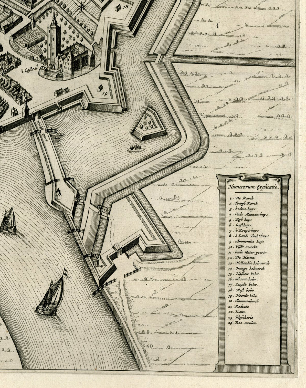 Antique Map-VIEW-HEUSDEN-FORTIFICATIONS-Bleau-1649 · Pictura Antique Prints